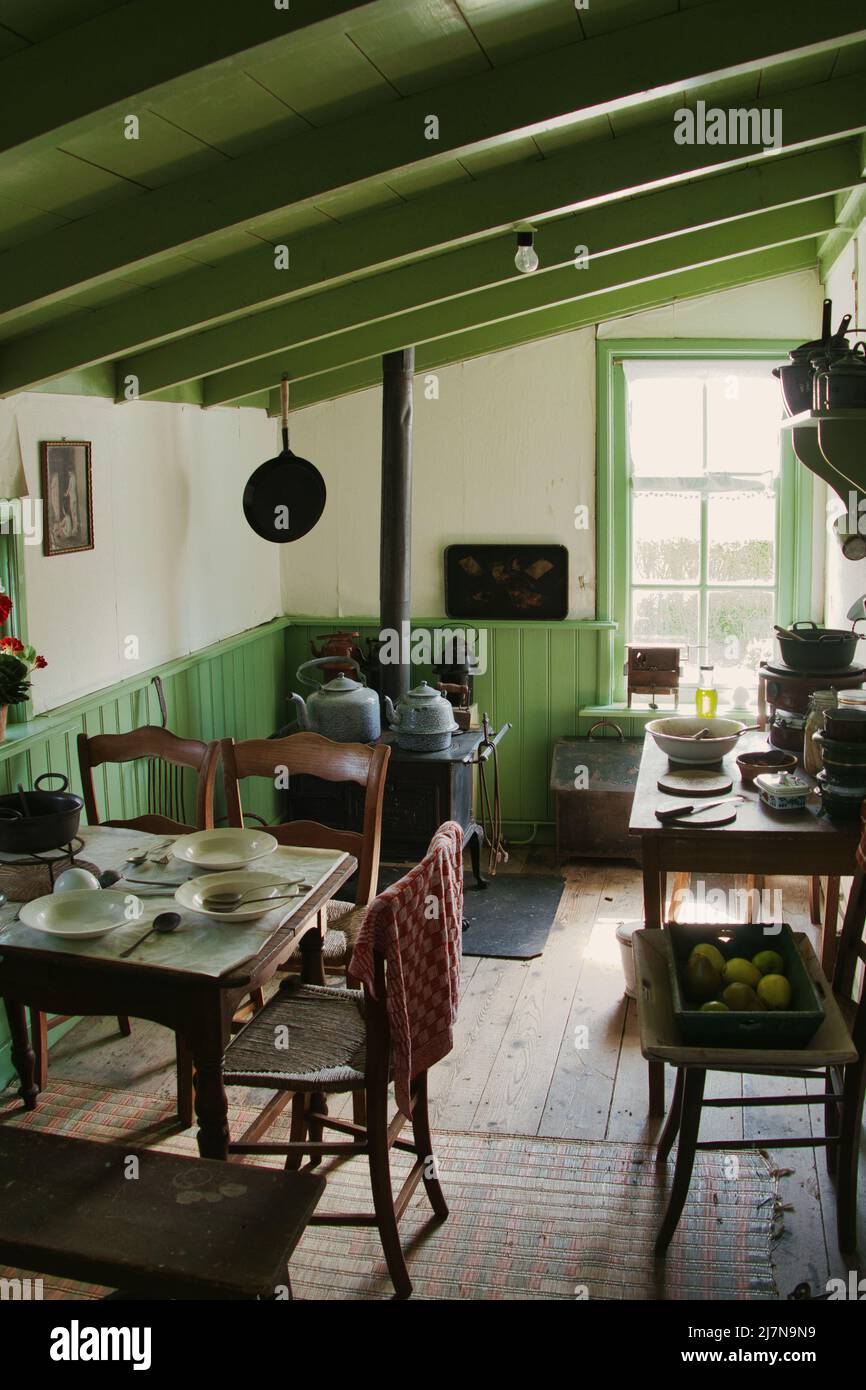 Traditional kitchen in a 19th-century Dutch farmworker's cottage, with ...