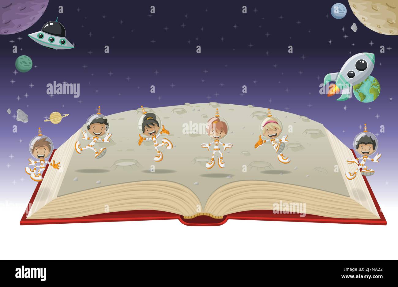 Open book with astronaut cartoon children in the space Stock Vector ...