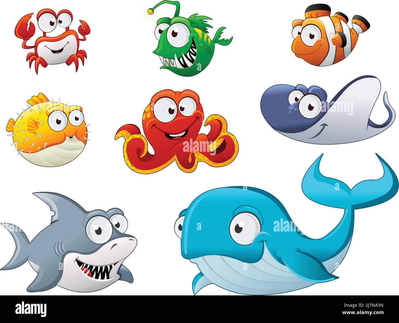 Group of cartoon underwater animal. Cartoon fish under the sea Stock ...