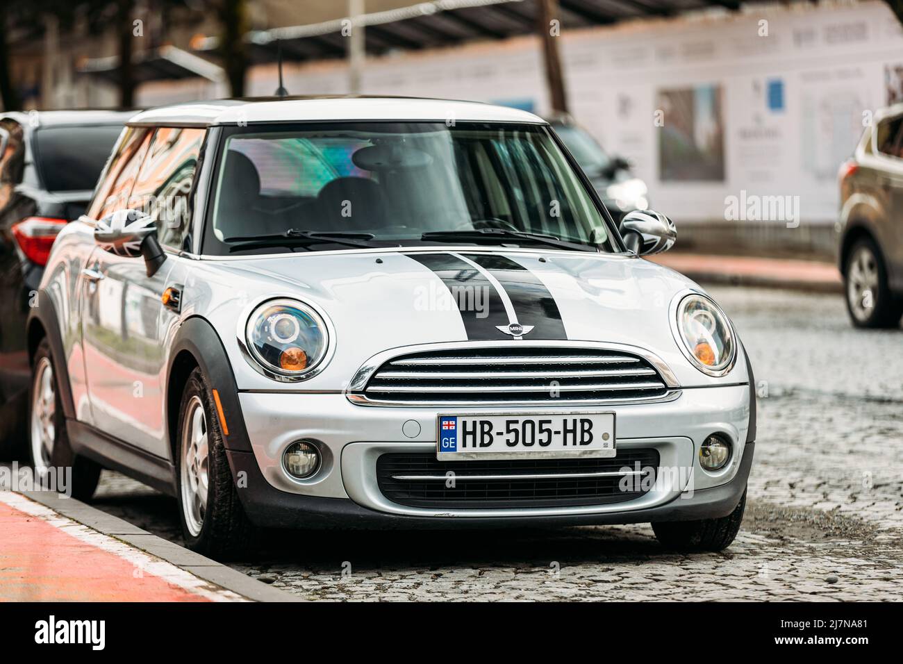 Gray Mini Hatch Second generation R56 Parking In City Street Stock ...