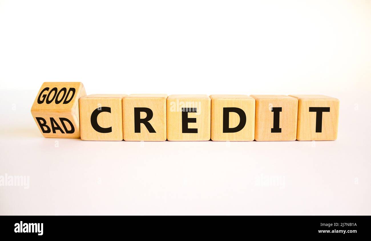 Good or bad credit symbol. Turned wooden cubes and changed concept ...
