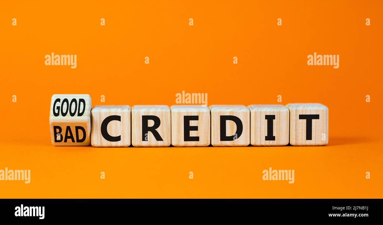 Good or bad credit symbol. Turned wooden cubes and changed concept ...