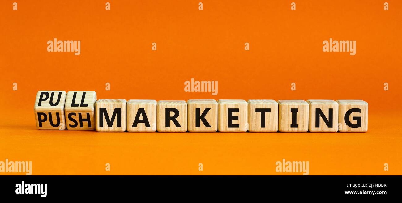 Pull or push marketing symbol. Turned wooden cubes and changed concept ...