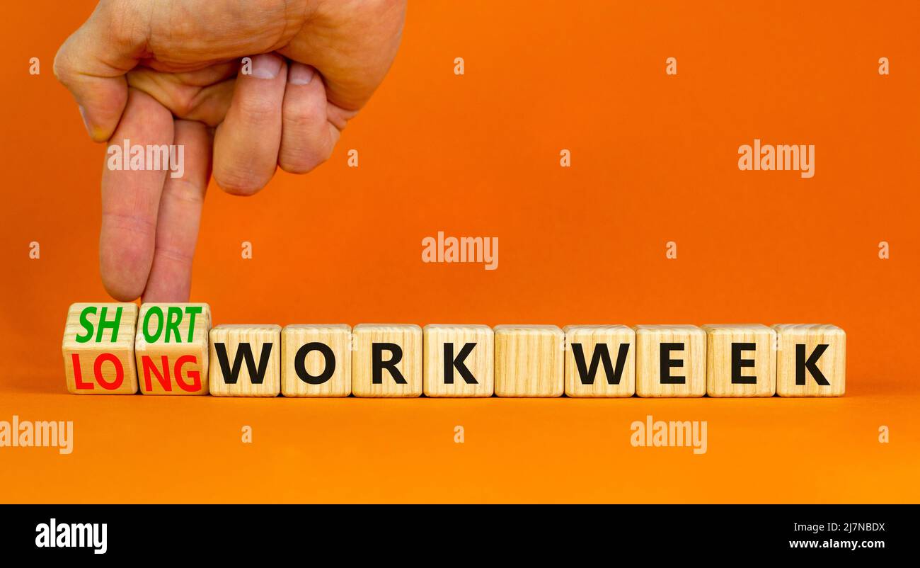 Short or long work week symbol. Businessman turns cubes and changes ...