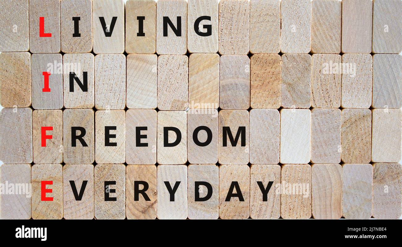 LIFE living in freedom everyday symbol. Concept words LIFE living in ...
