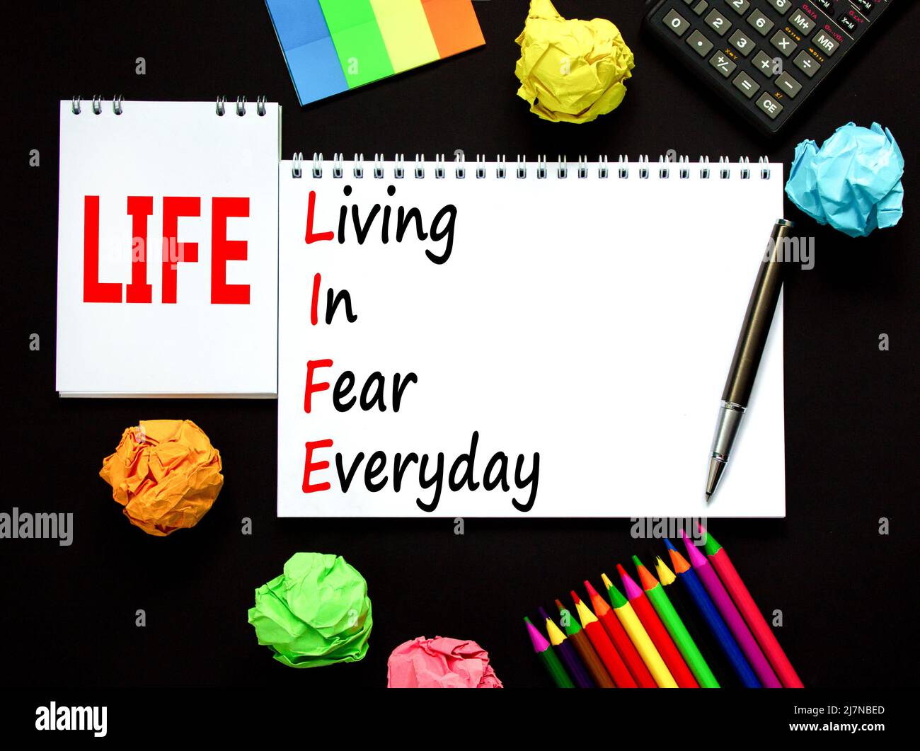 LIFE living in fear everyday symbol. Concept words LIFE living in fear ...