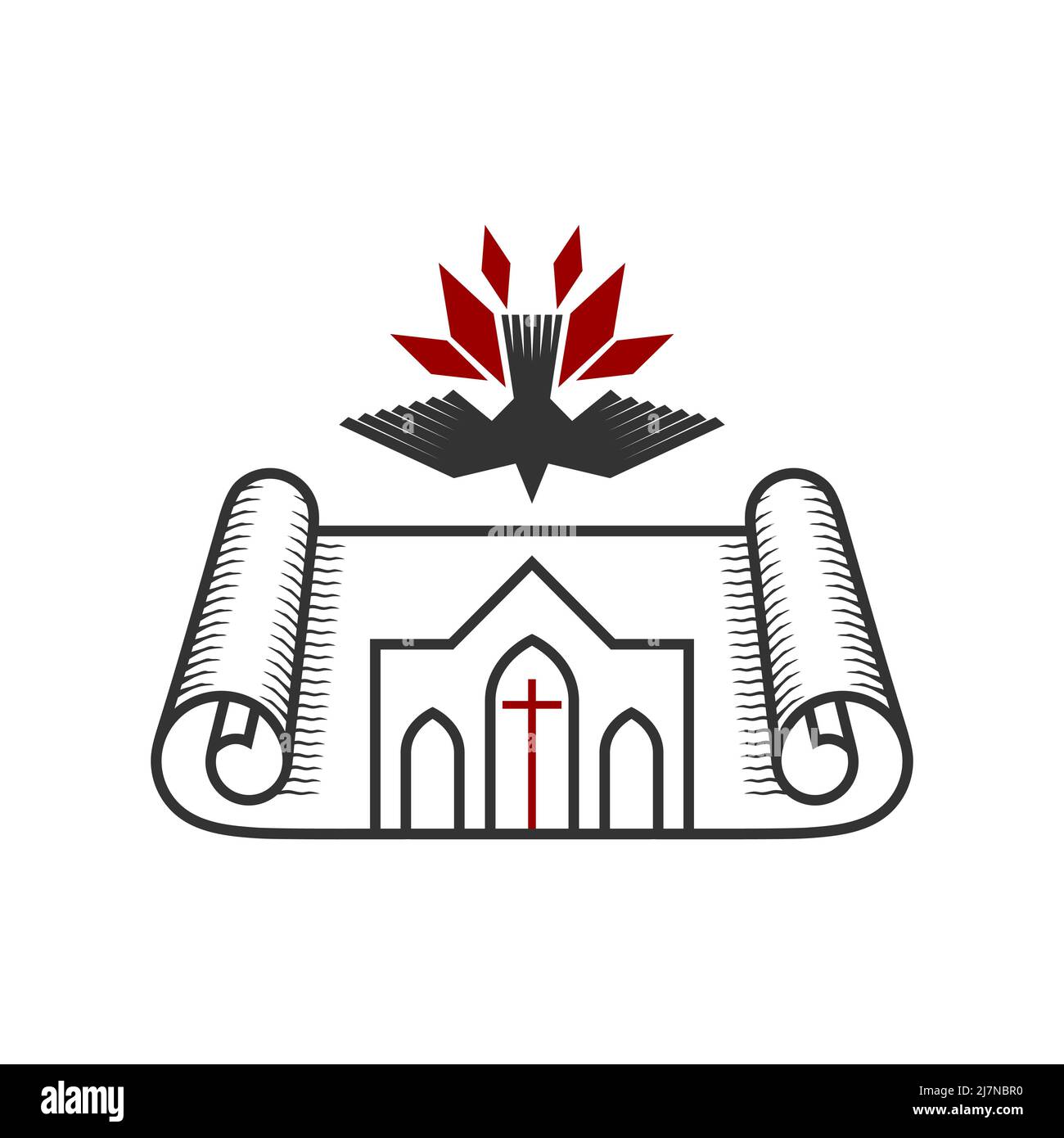 Christian illustration. An unfolded scroll, the Christian church is the ...