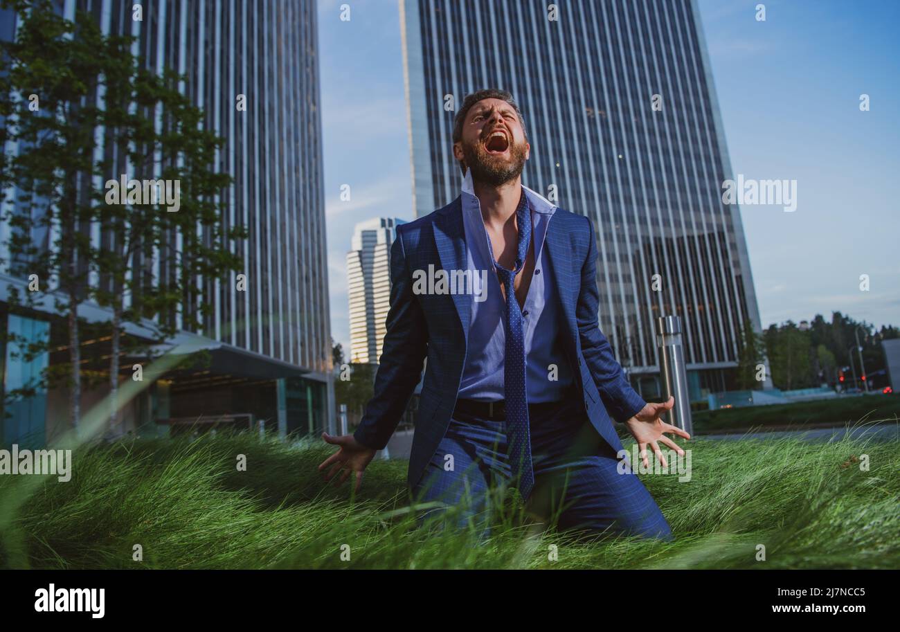 Frustrated businessman crying. Overworked entrepreneur tired hard work ...