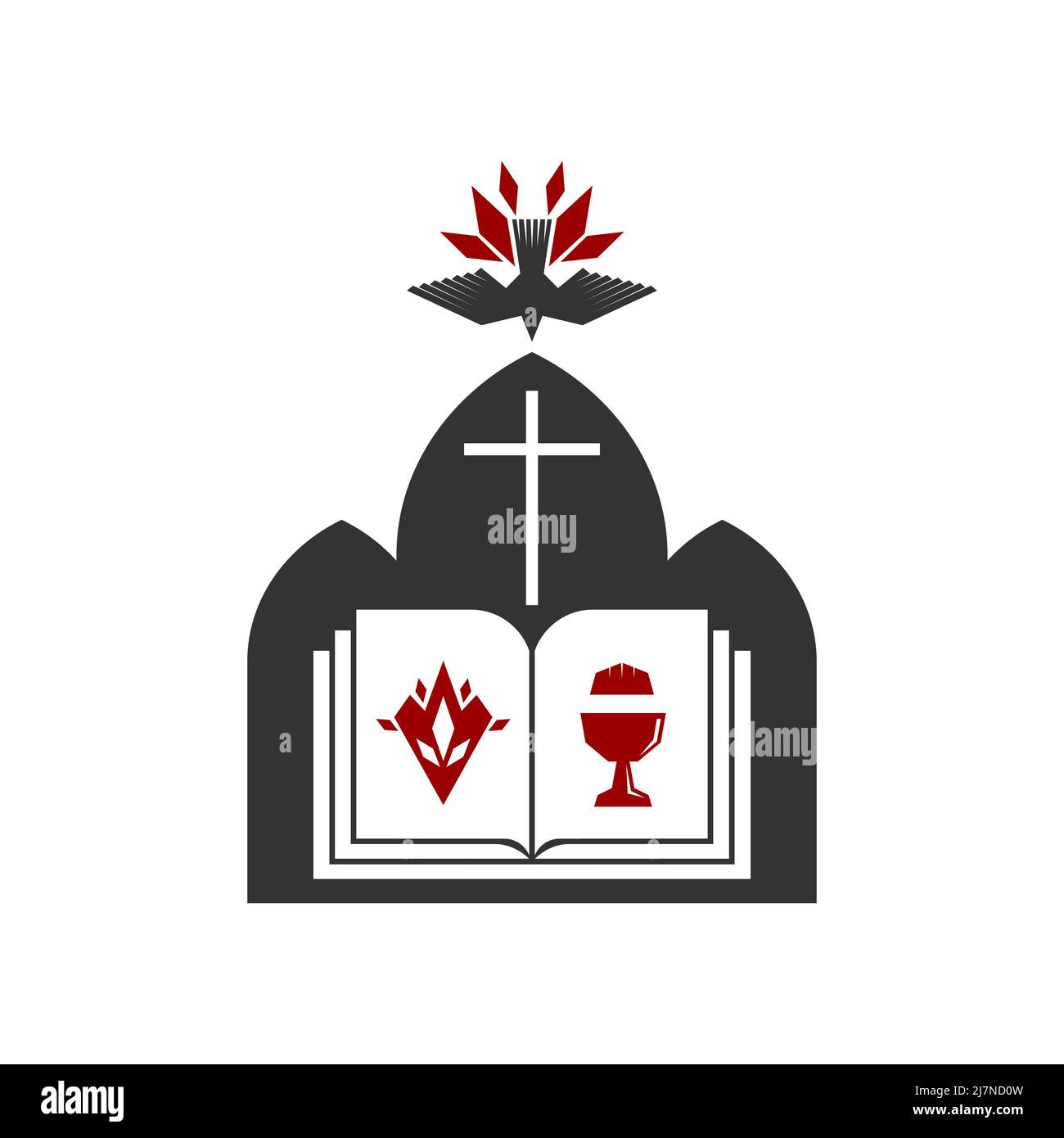 Christian illustration. Church logo. Open bible, symbols of the Spirit ...