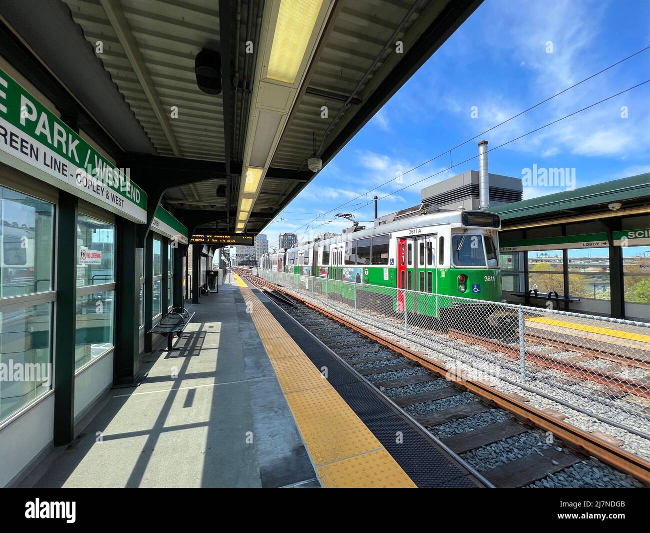 Boston Metro MBTA Kinki Sharyo Type 7 train at Science Park West End ...