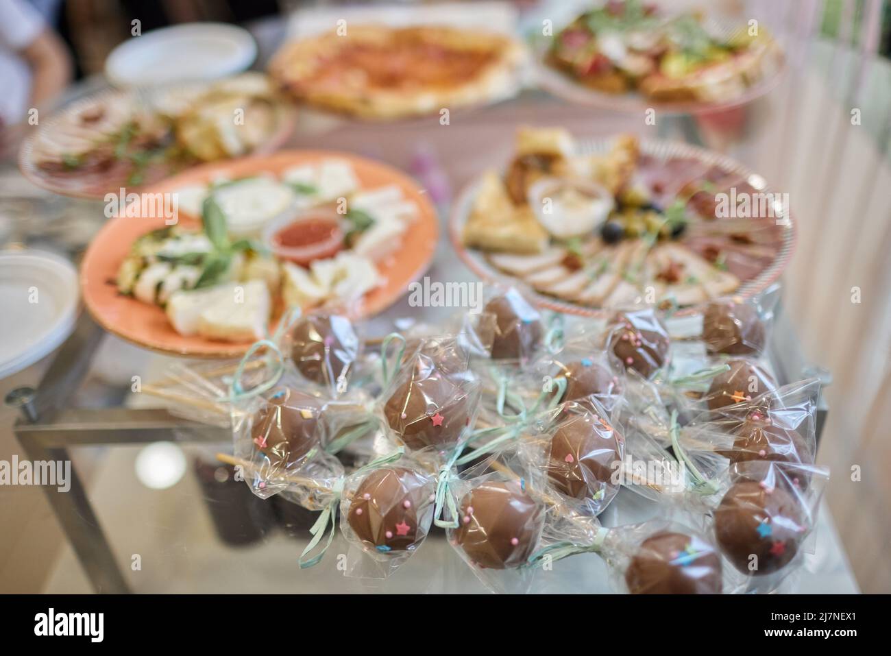 a lot of cold snacks on buffet table, catering Stock Photo - Alamy