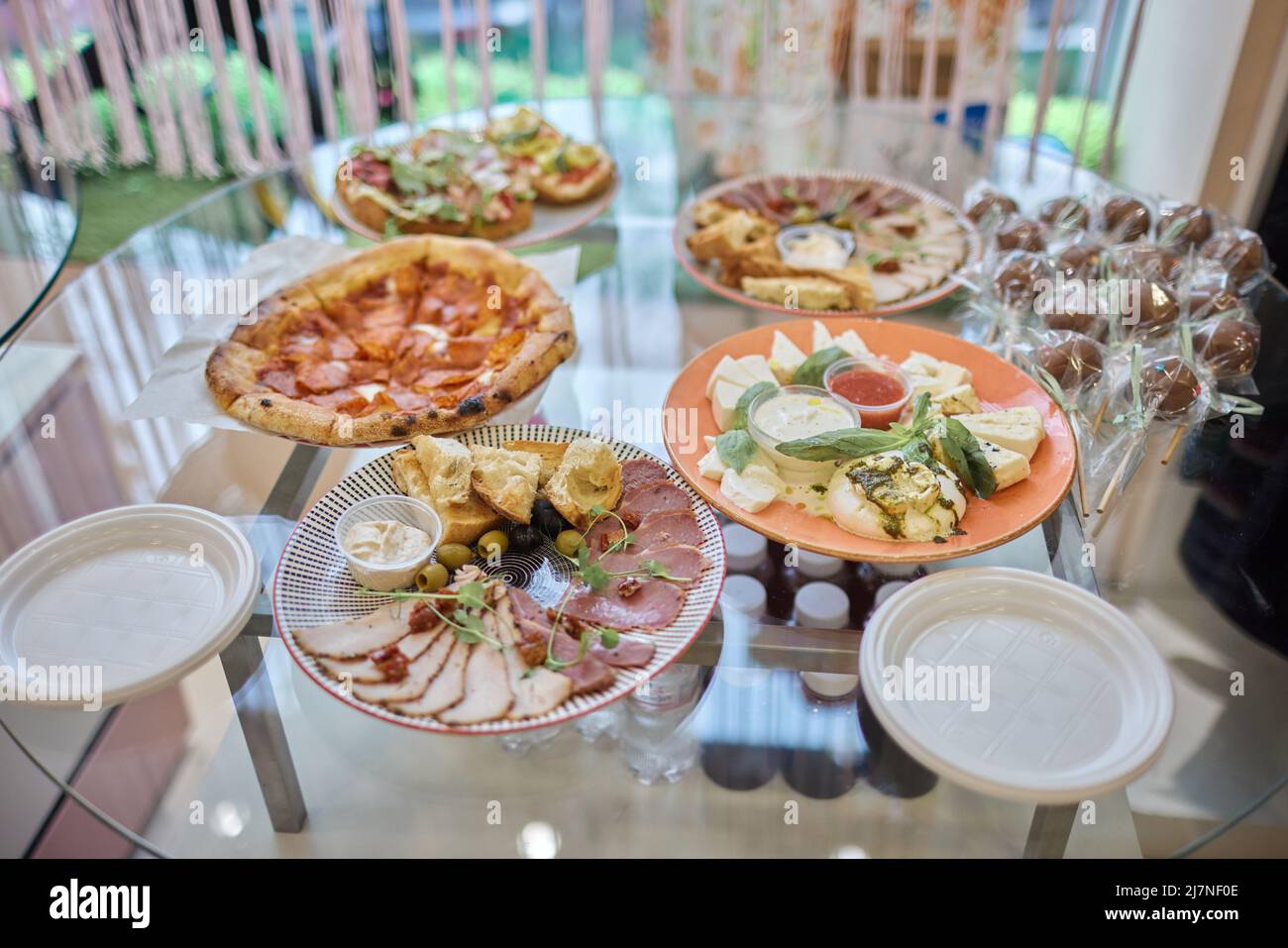 a lot of cold snacks on buffet table, catering Stock Photo - Alamy