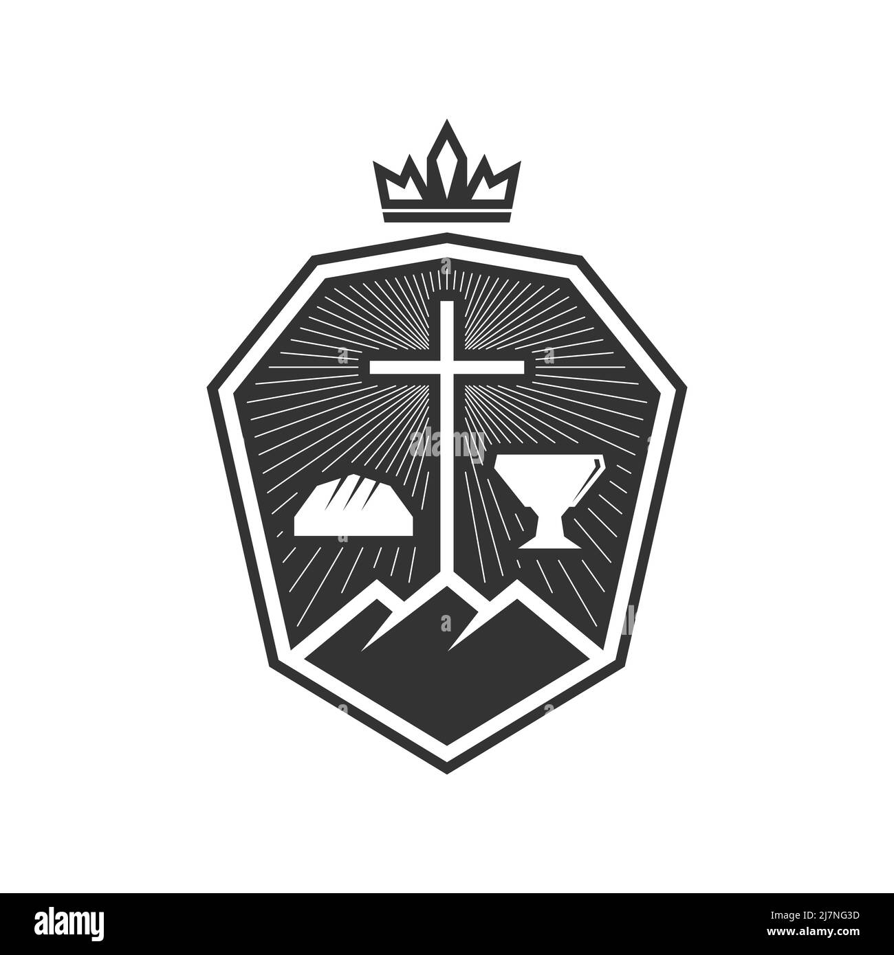 Christian illustration. Church logo. Cross on Golgotha and symbols of ...