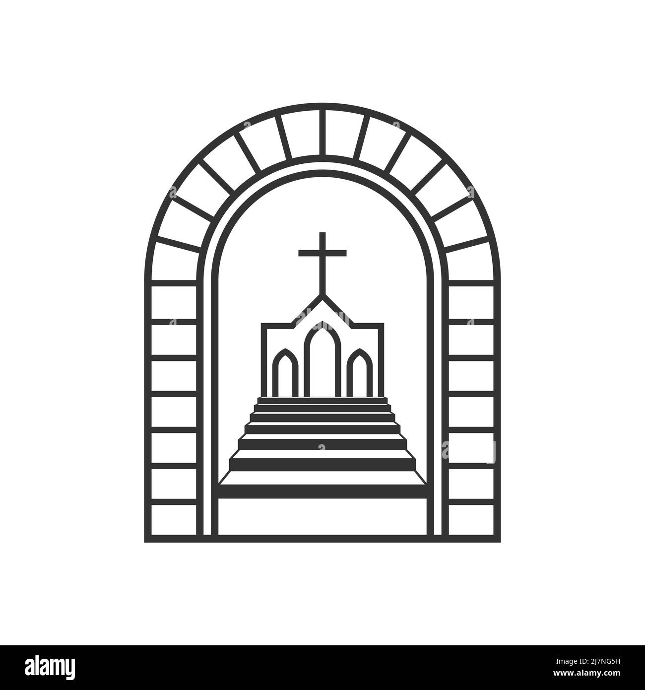 Christian illustration. Church logo. Staircase in the arch leading to ...