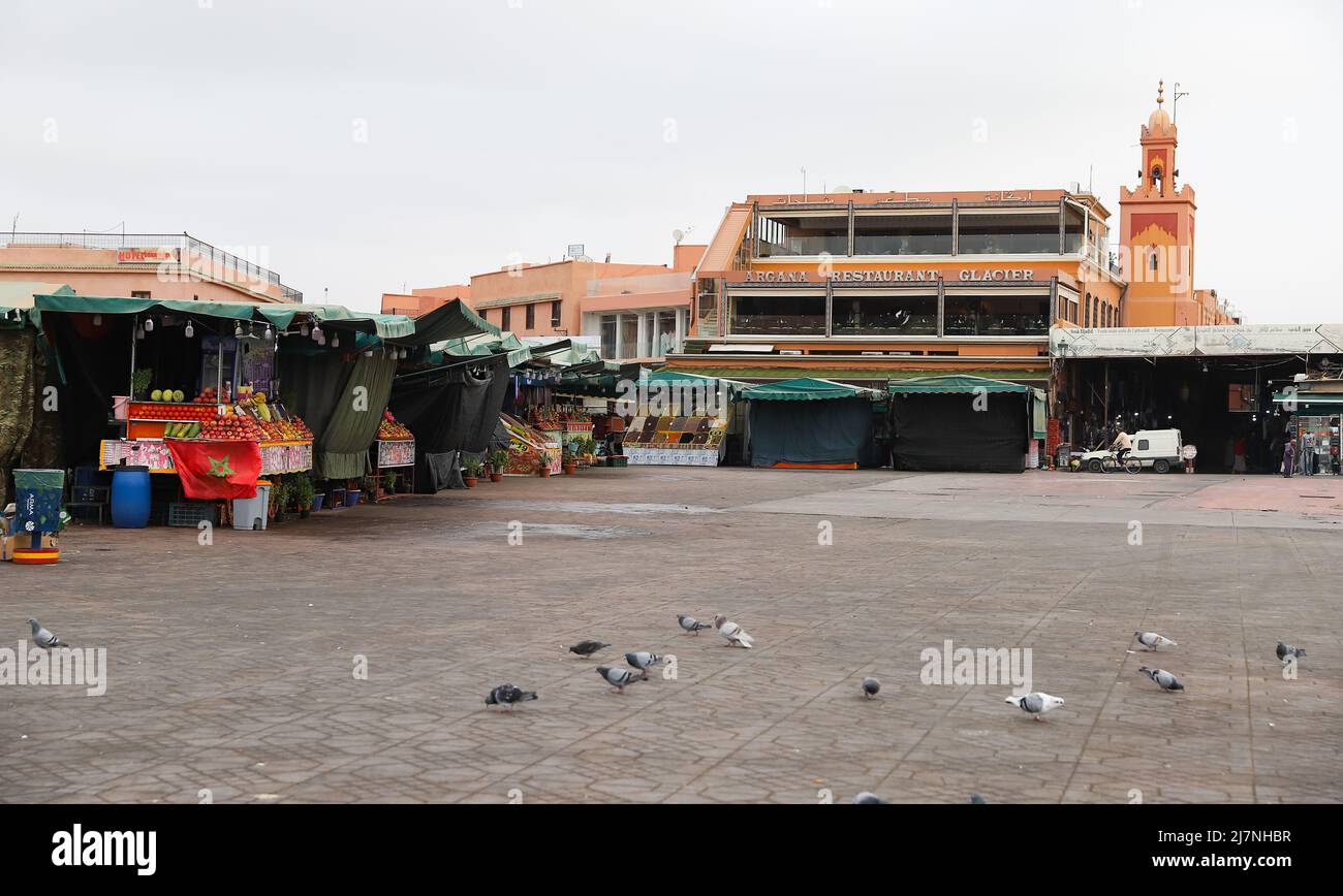 MARRAKESH, MOROCCO - NOVEMBER 03, 2021: Empty Jemaa el-Fnaa where main ...