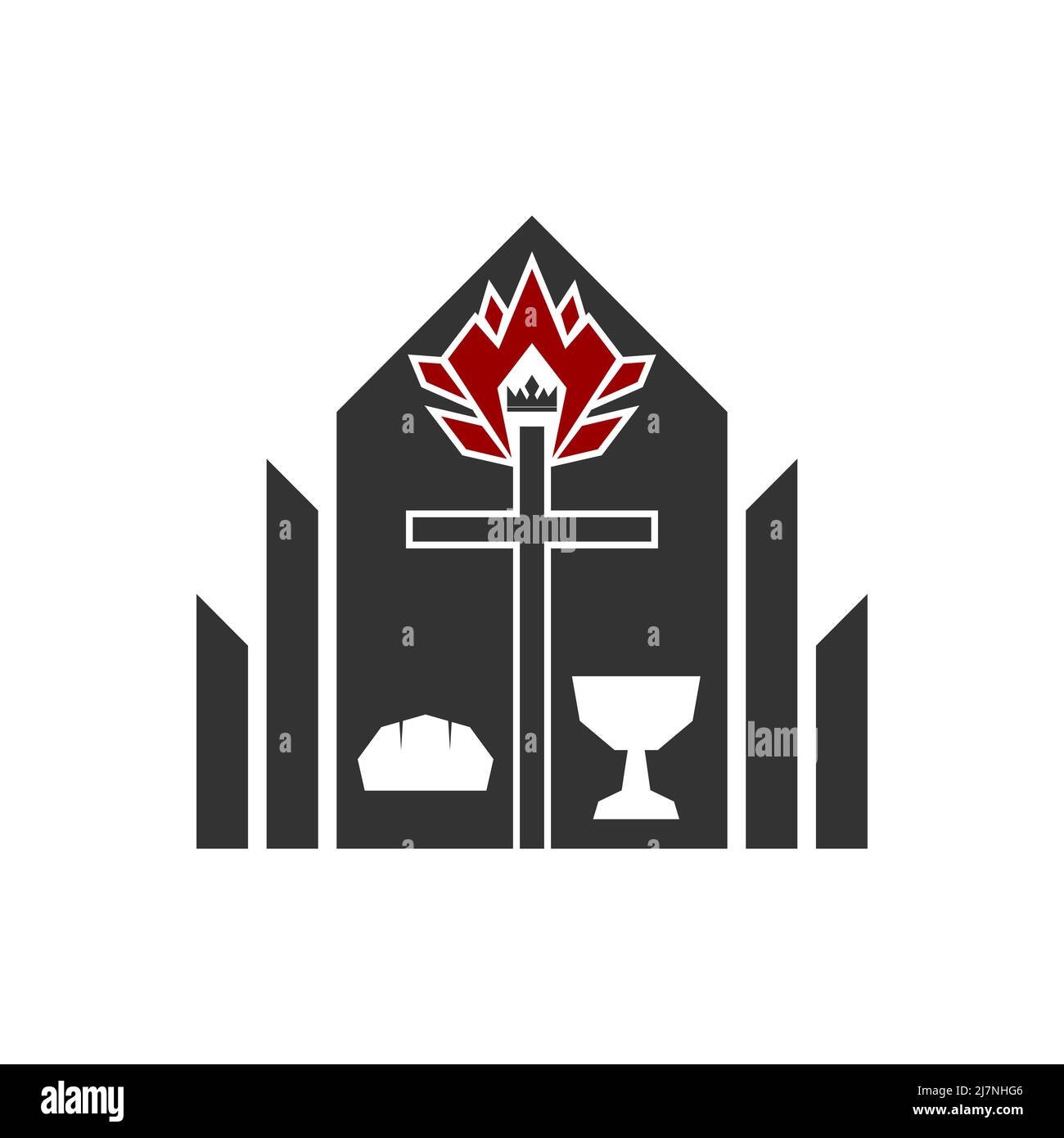 Christian illustration. Church logo. Cross and communion symbols Stock ...