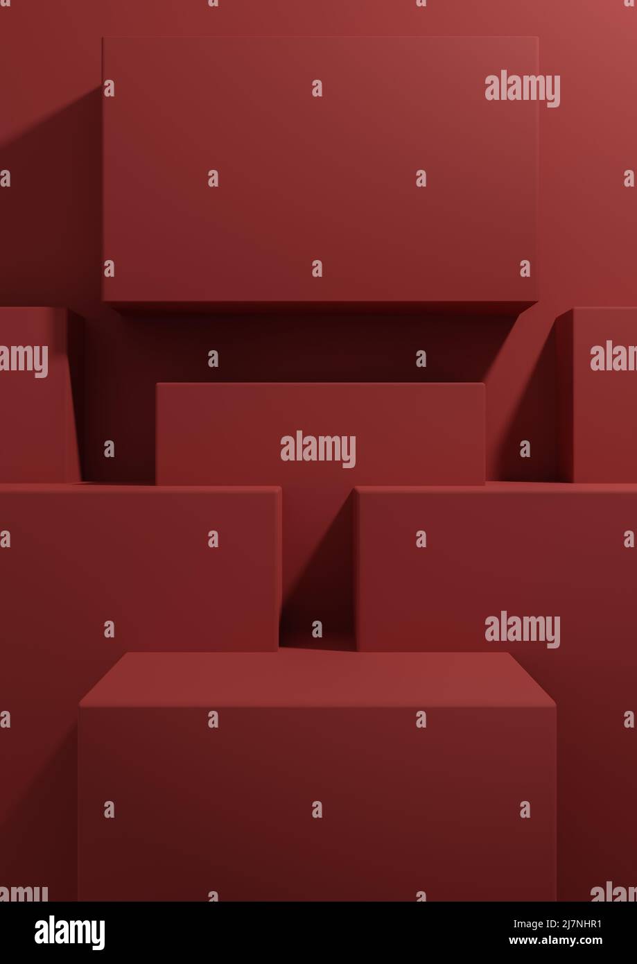Bright maroon, dark red 3D rendering product display background simple ...