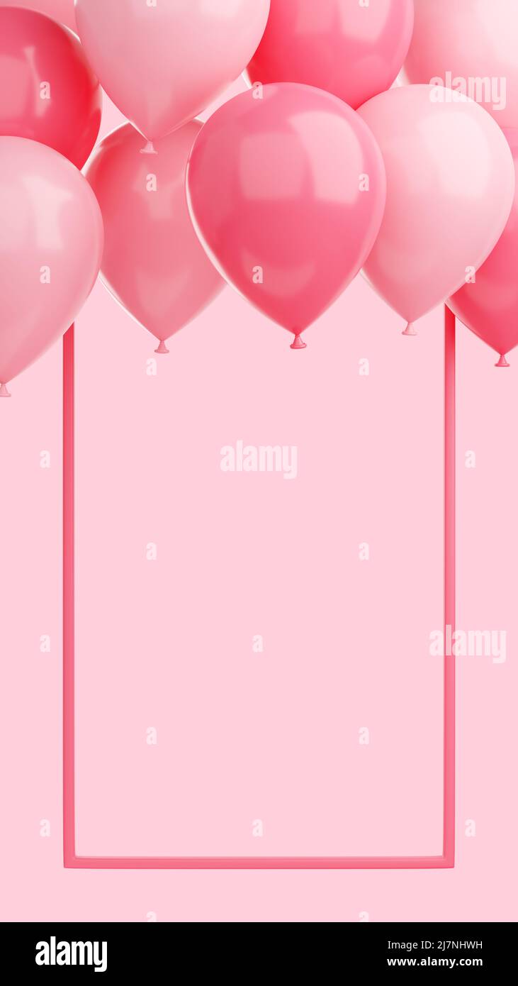 Congratulation banner with balloons and frame on pink background - 3d ...