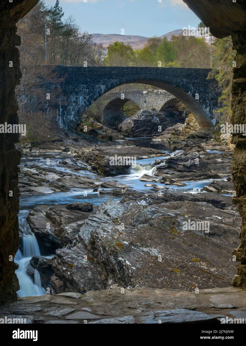 The two bridges that cross the river at Invermoriston village in ...