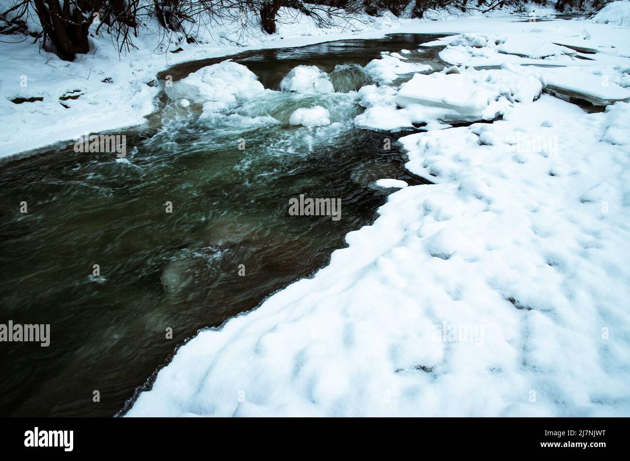 landscape background frozen river with a piece of ice Stock Photo - Alamy