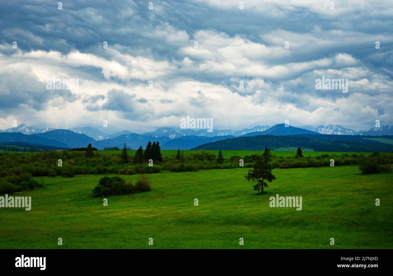 nature seasonal background gloomy submontane landscape with clouds ...