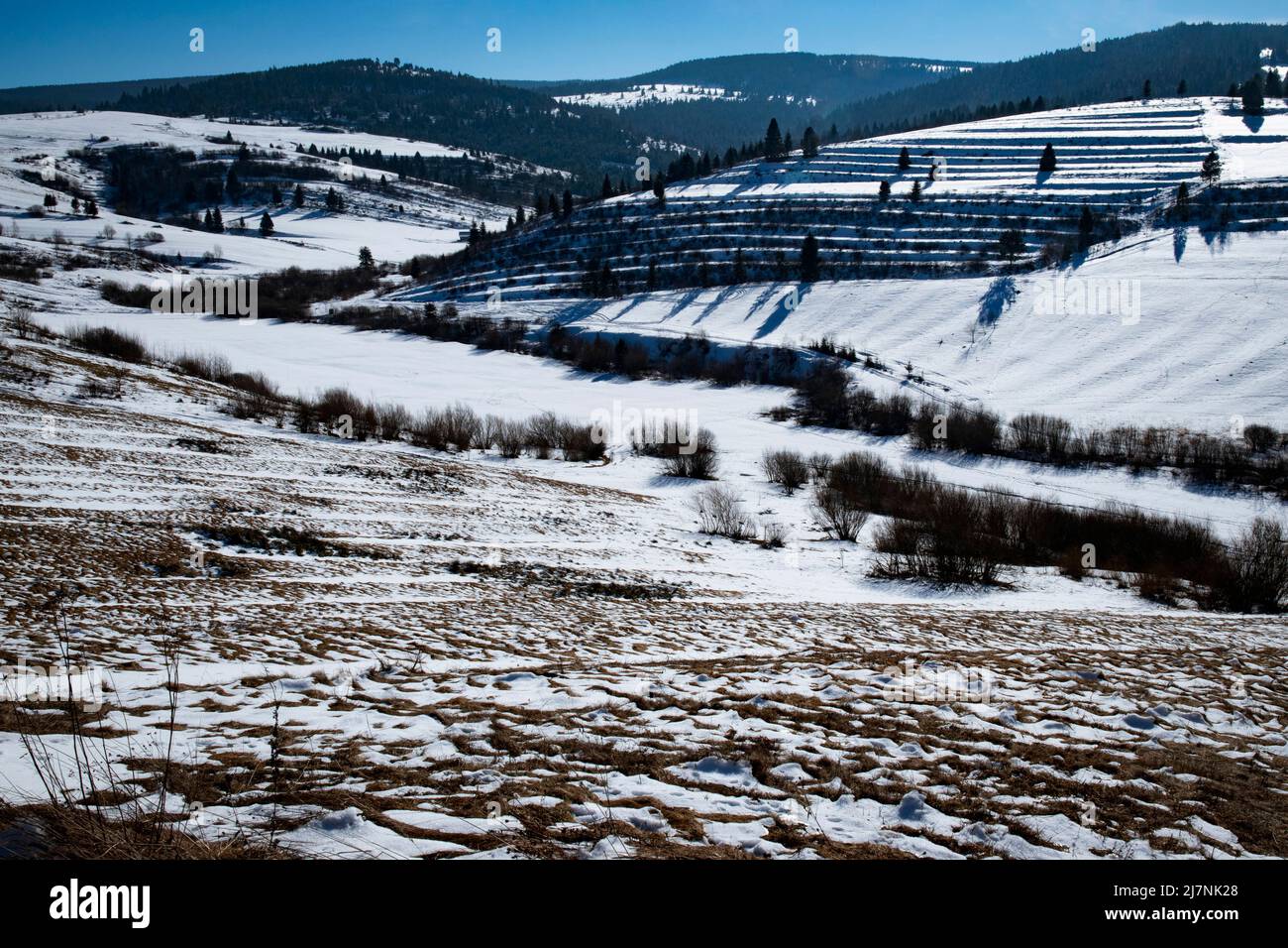 seasonal nature background hilly winter landscape Stock Photo - Alamy