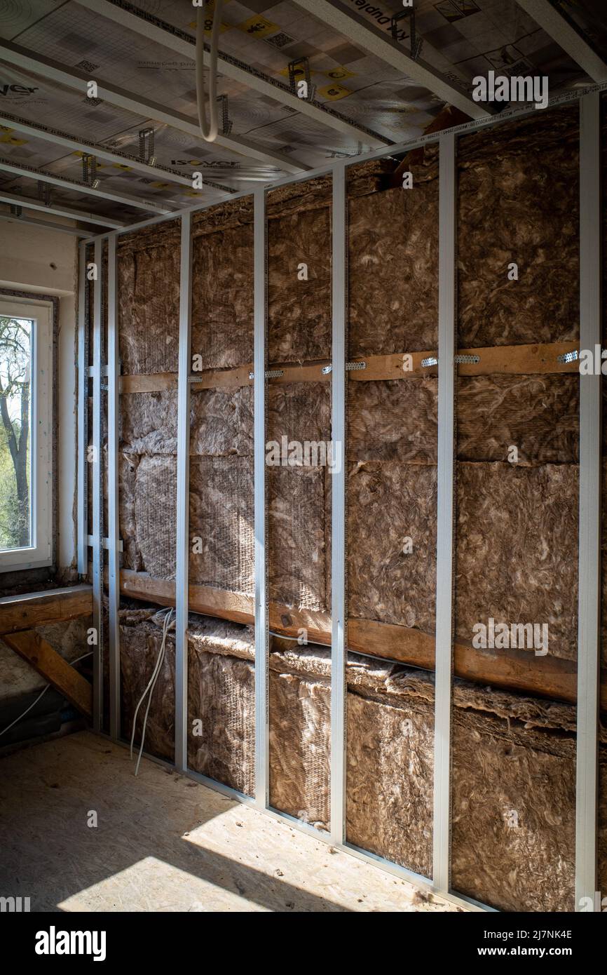 Insulation wool was installed behind a drywall Stock Photo - Alamy