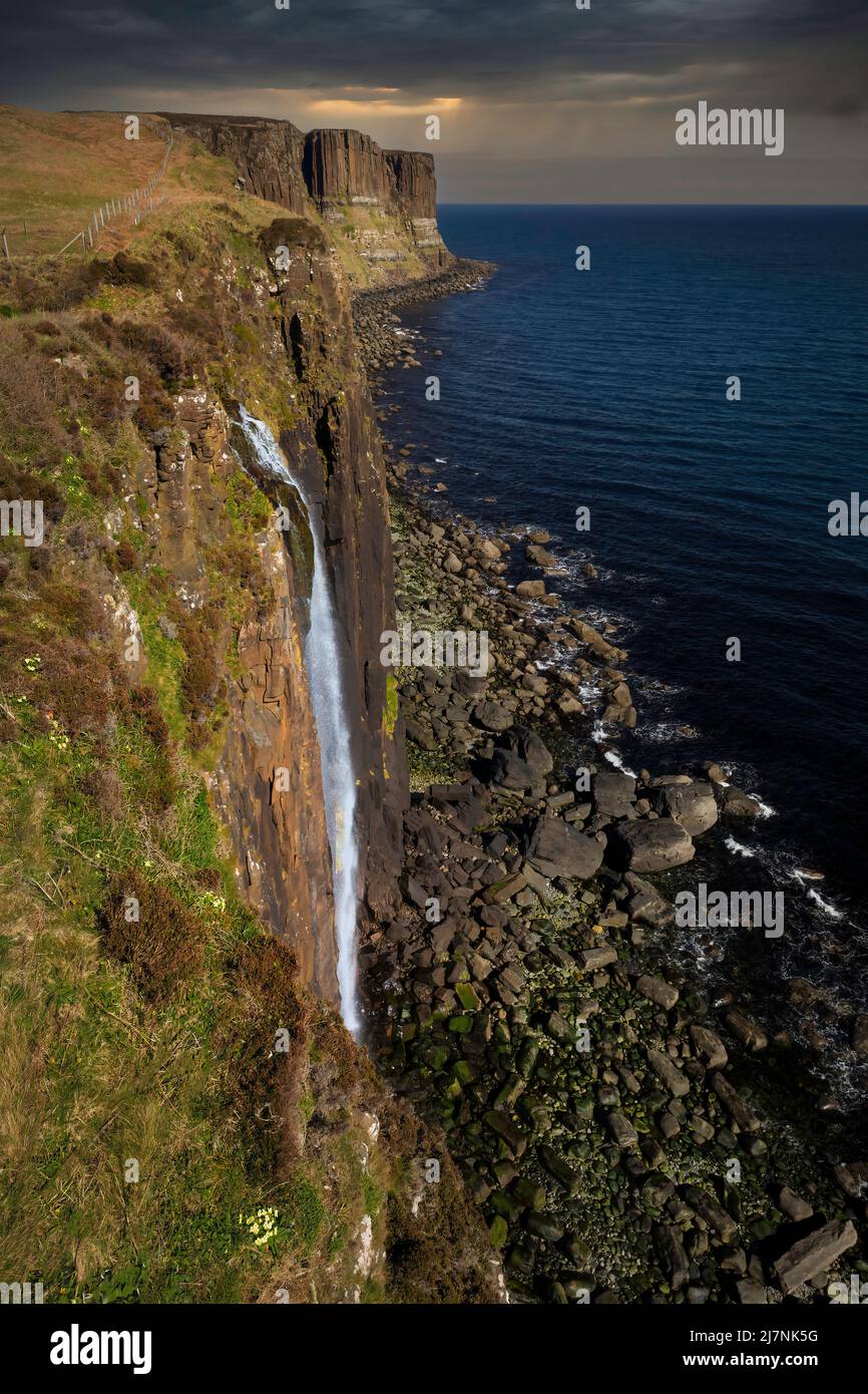 Mealt Falls plunging over the cliffs of Kilt rock directly into the ...