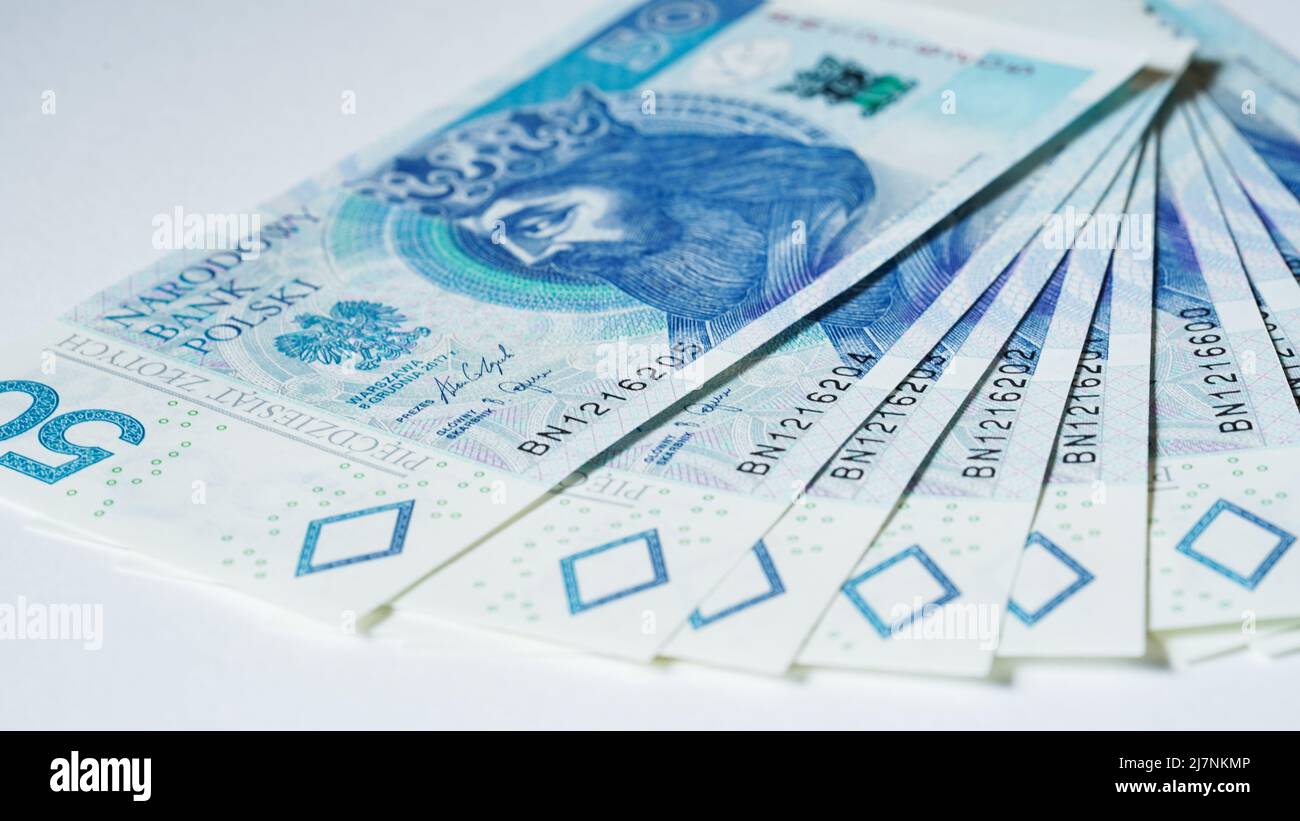 Close-up of zloty banknotes background, Polish currency. The concept of ...