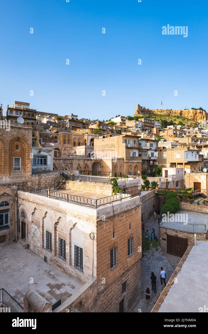 Mardin old town view with Mardin castle at the top, cityscape of Mardin ...