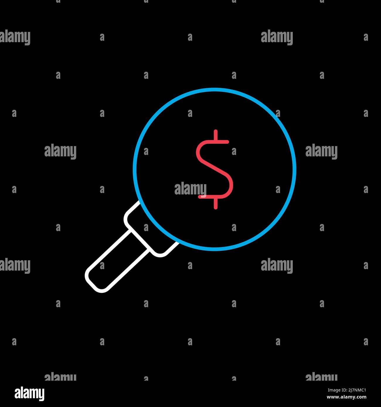 Looking for money. Dollar symbol under a magnifying glass isolated icon ...