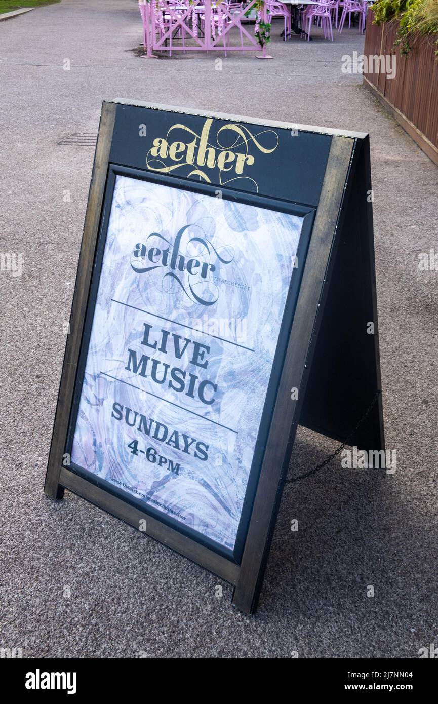 Aether nightclub sign annoncing live music Stock Photo - Alamy