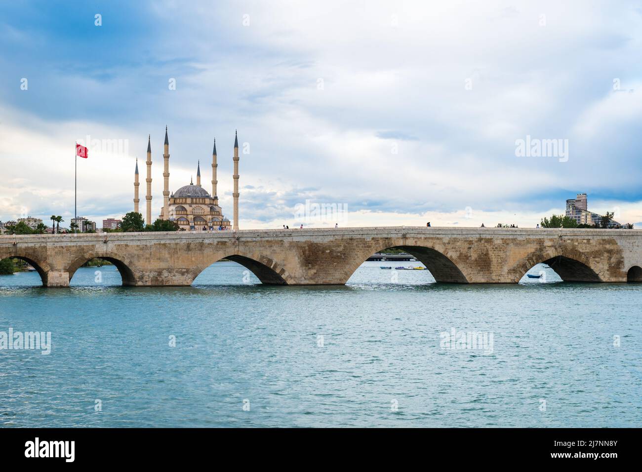 Stone bridge (Taşköprü in Turkish) and the main mosque in Adana, Turkey ...