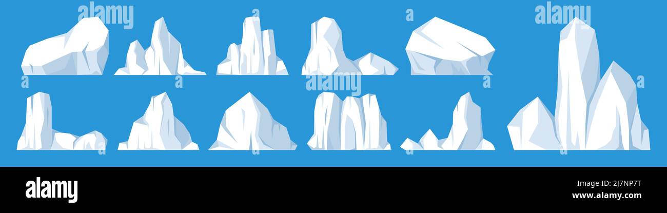 Floating icebergs collection. Drifting arctic glacier, block of frozen ...