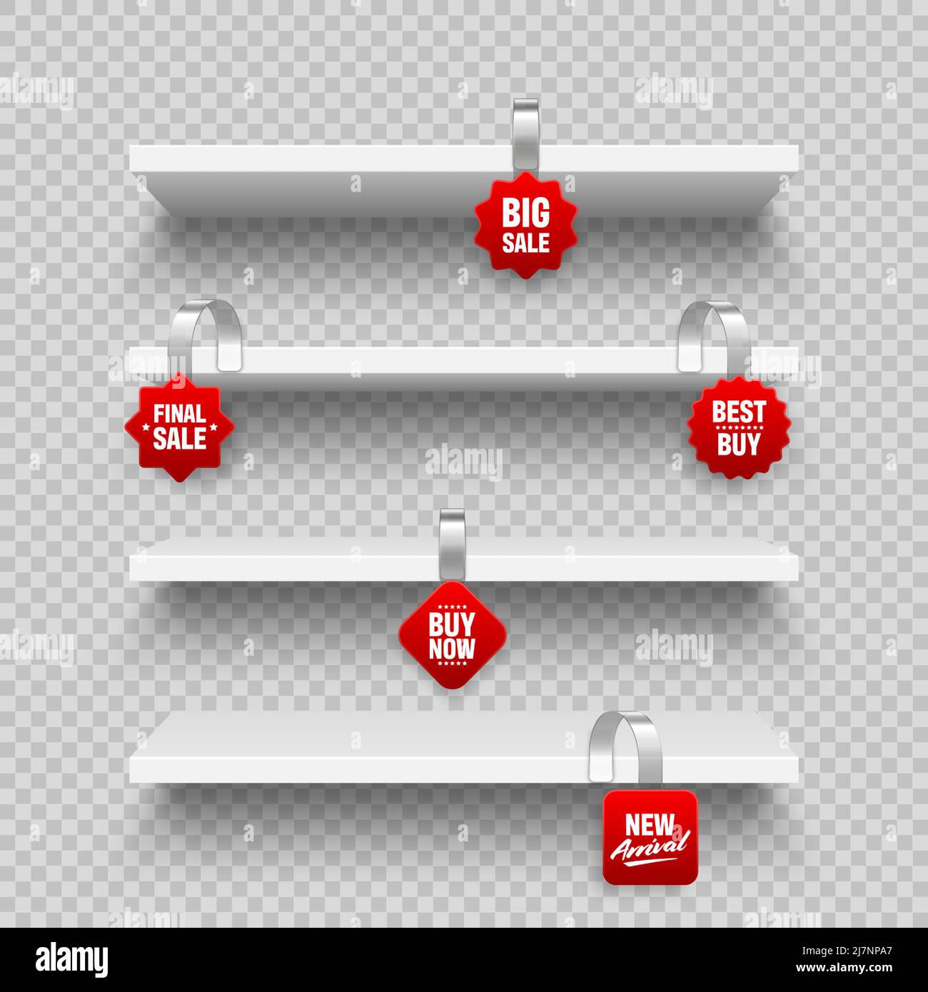 Realistic vector store shelves, supermarket promotional wobblers ...