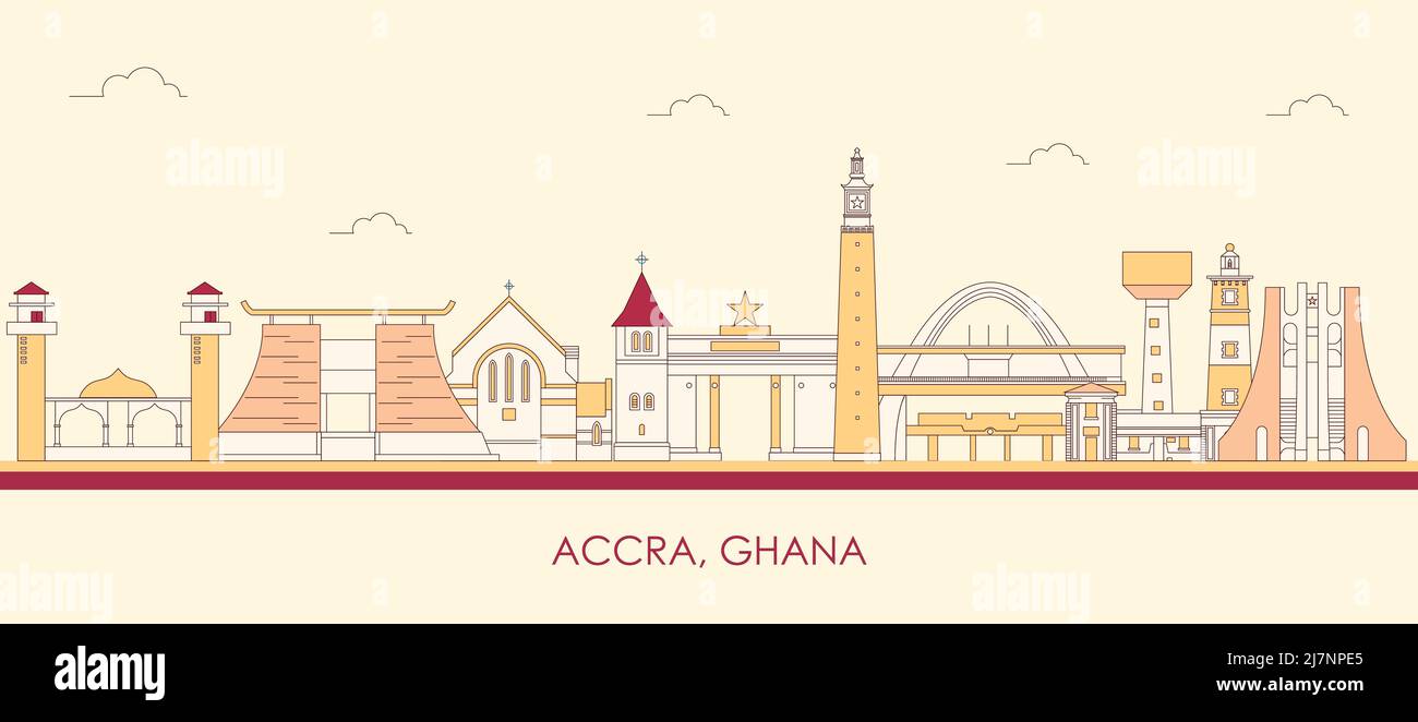 Cartoon Skyline panorama of city of Accra, Ghana - vector illustration ...