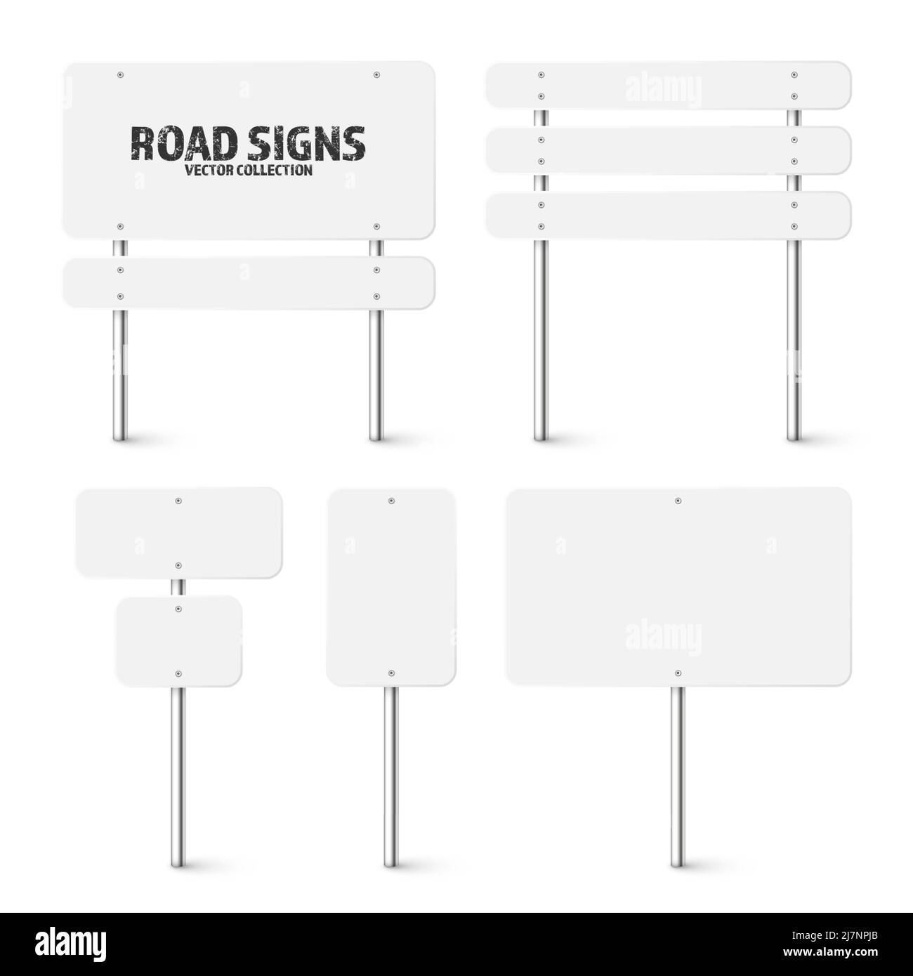 Various road, traffic signs. Highway signboard on a chrome metal pole ...