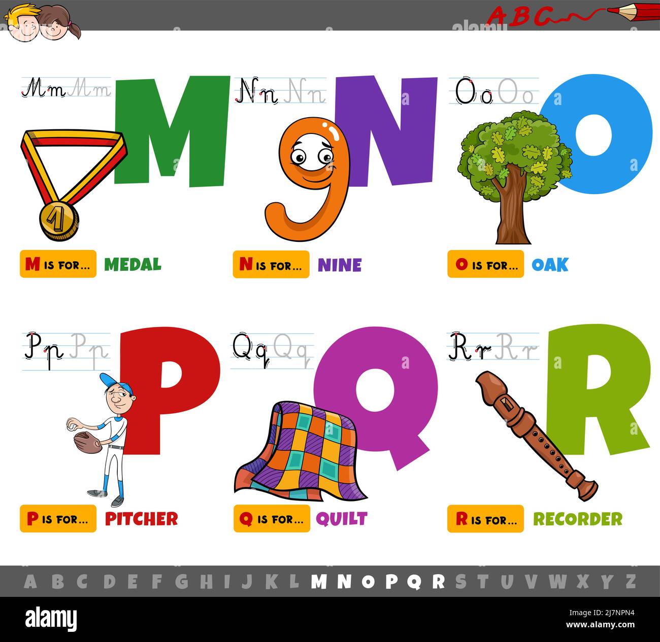 Cartoon illustration of capital letters from alphabet educational set ...