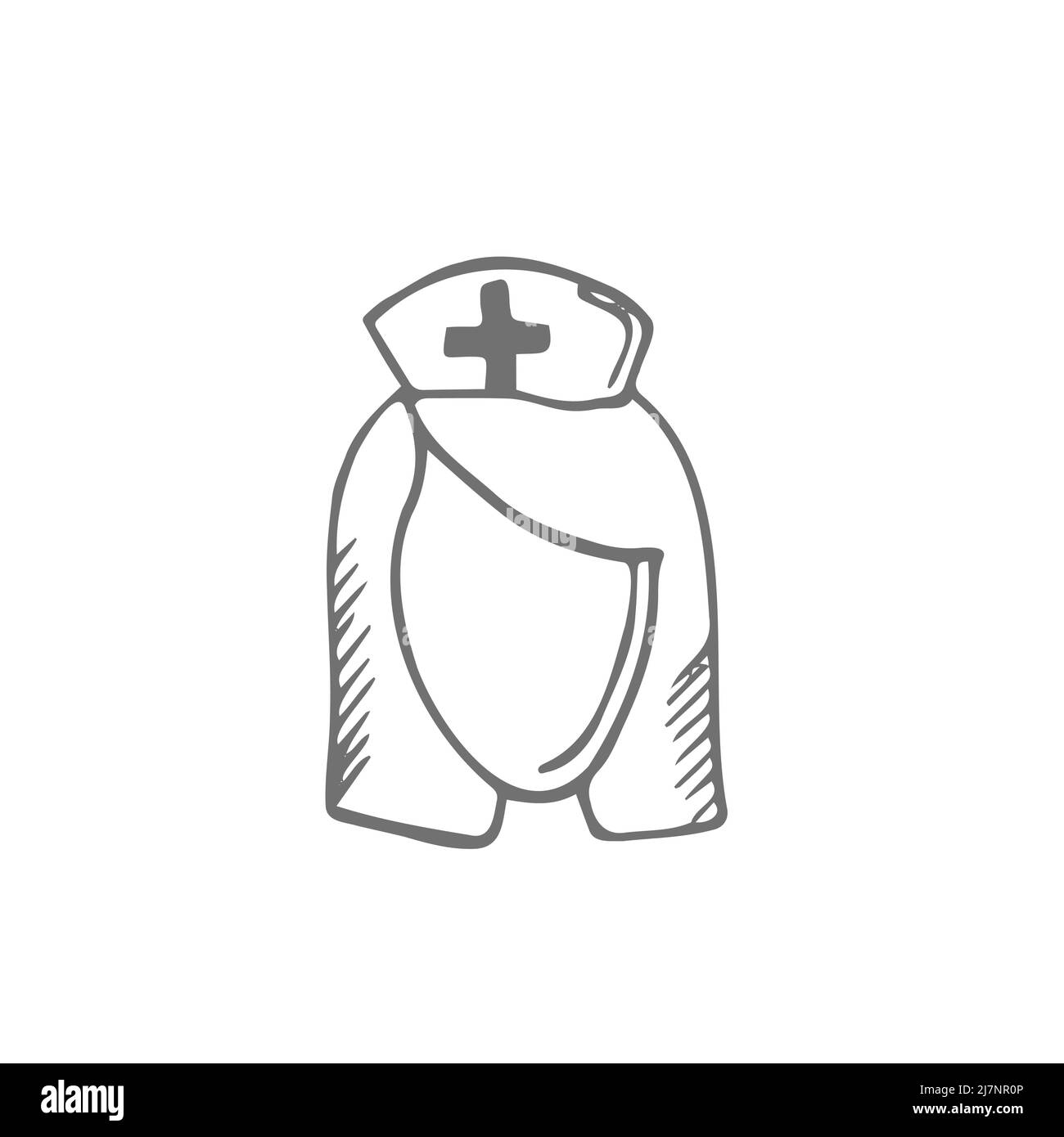 Black hand drawn nurse face icon, wearing hat with cross, isolated on ...