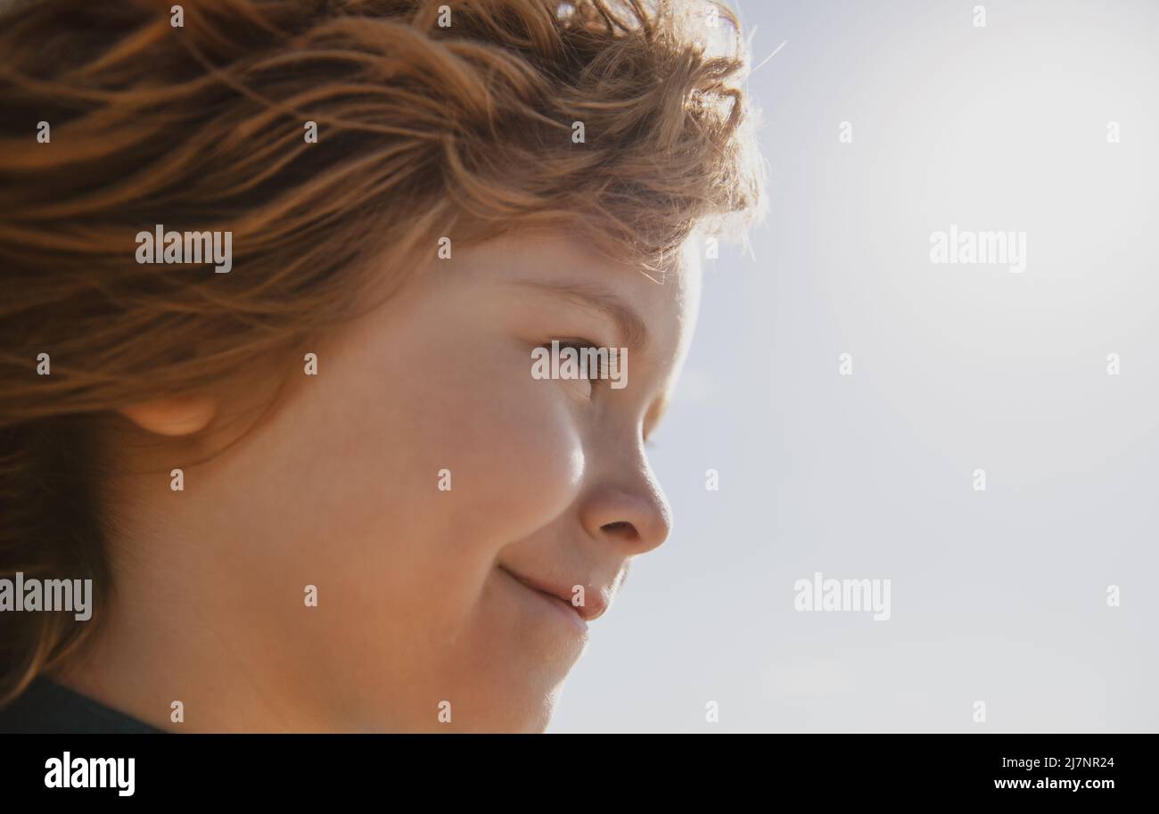 Portrait of little boy. Concept of kids profile face close-up. Head ...