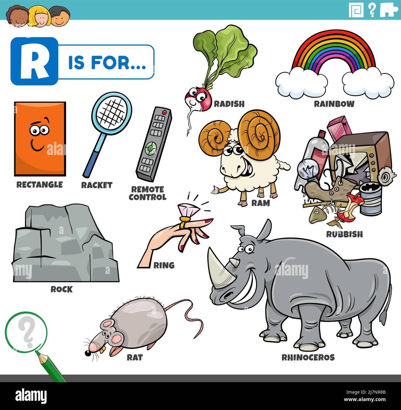 educational cartoon illustration for children with comic characters and ...