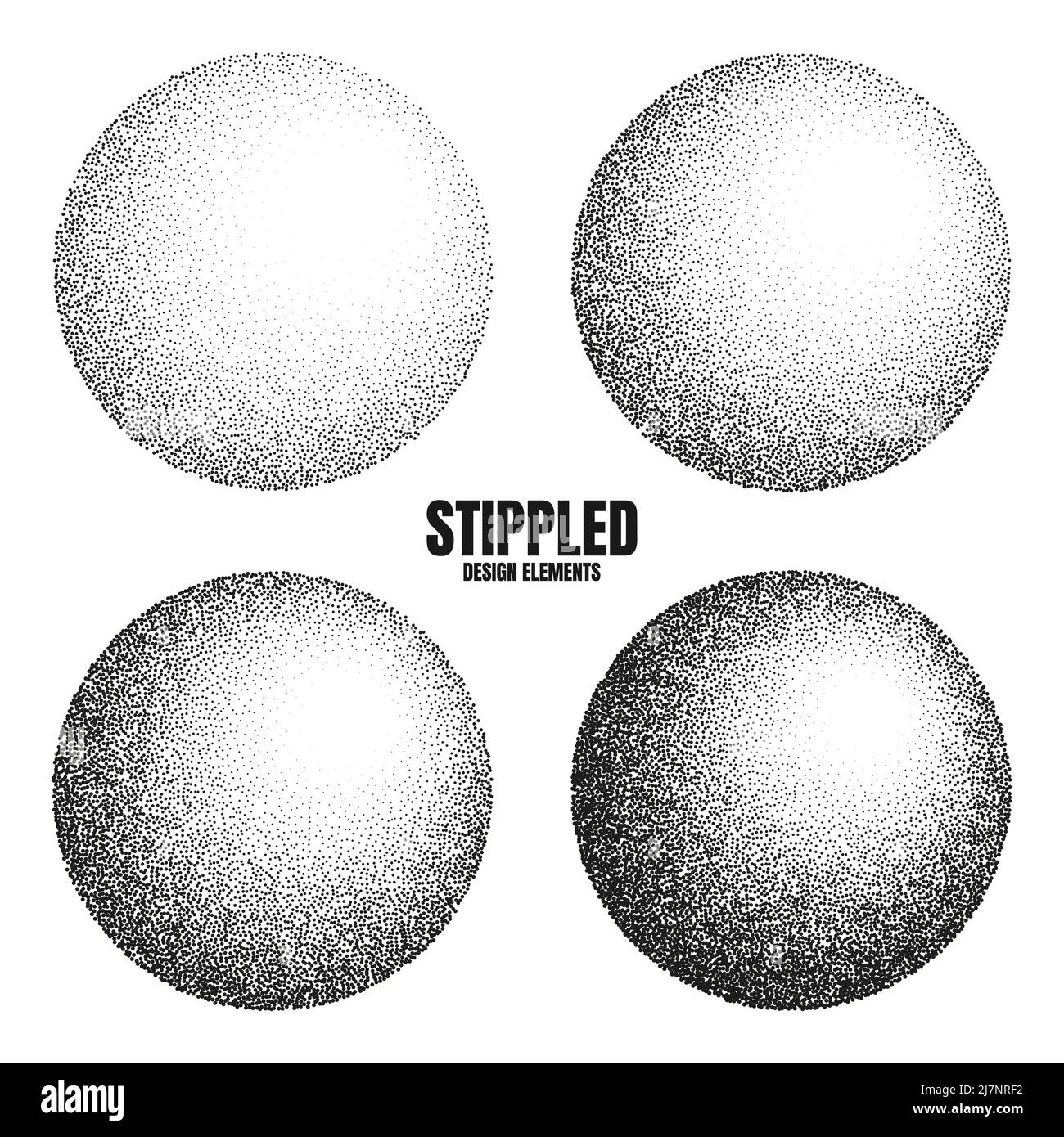 Round shaped dotted objects, stipple elements. Fading gradient ...