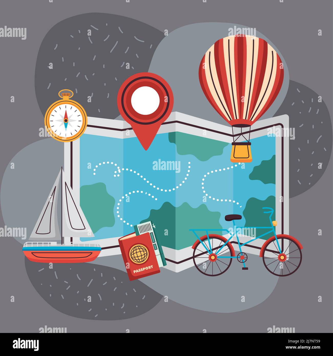 travel icons in paper map icons Stock Vector Image & Art - Alamy