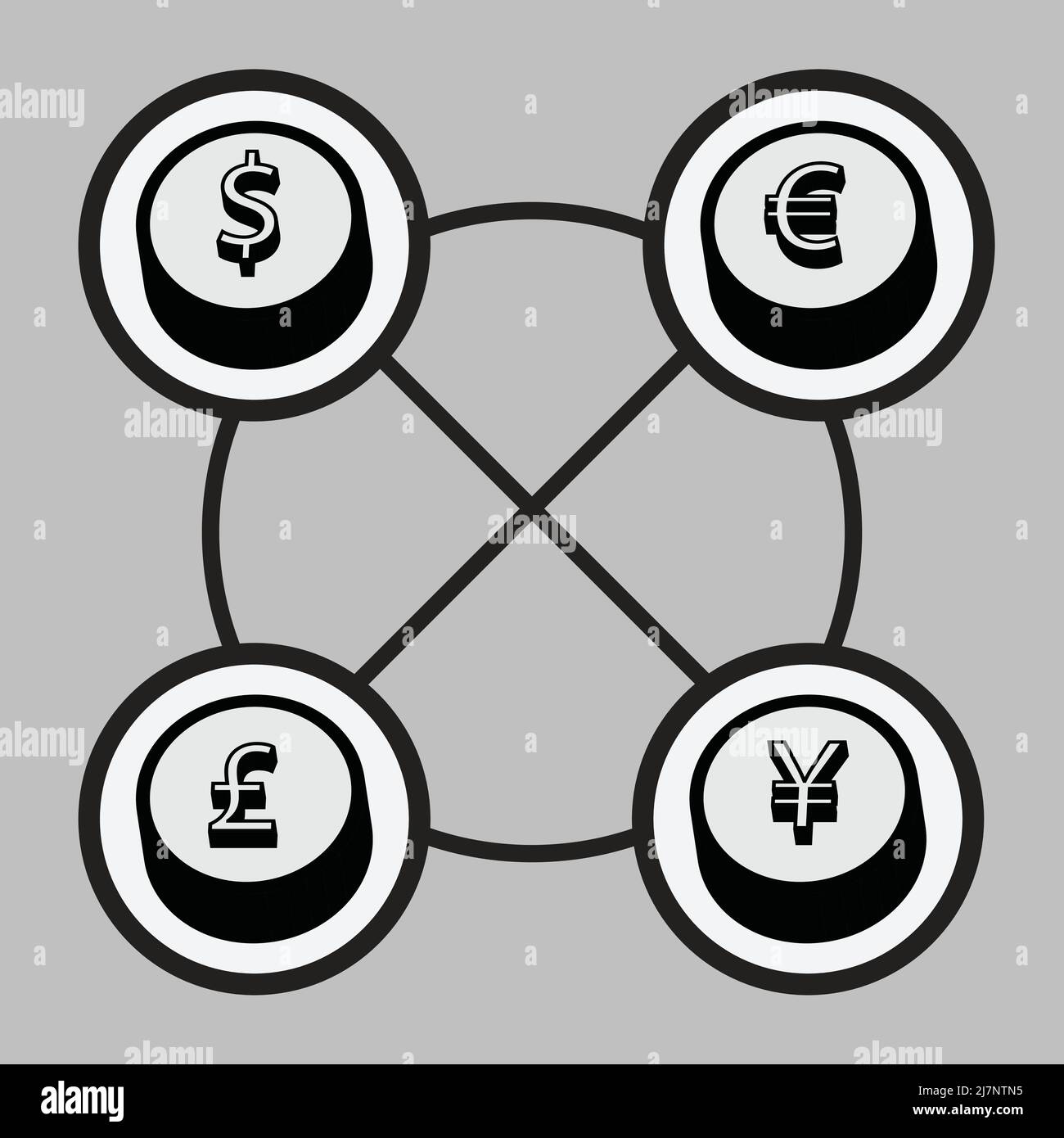 Currency exchange circular diagram coin token connection US dollar ...