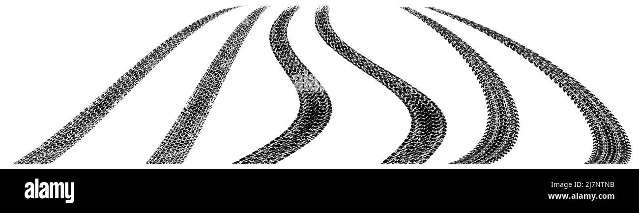Set of vector trails, traces of the tyre in grunge style on a white ...