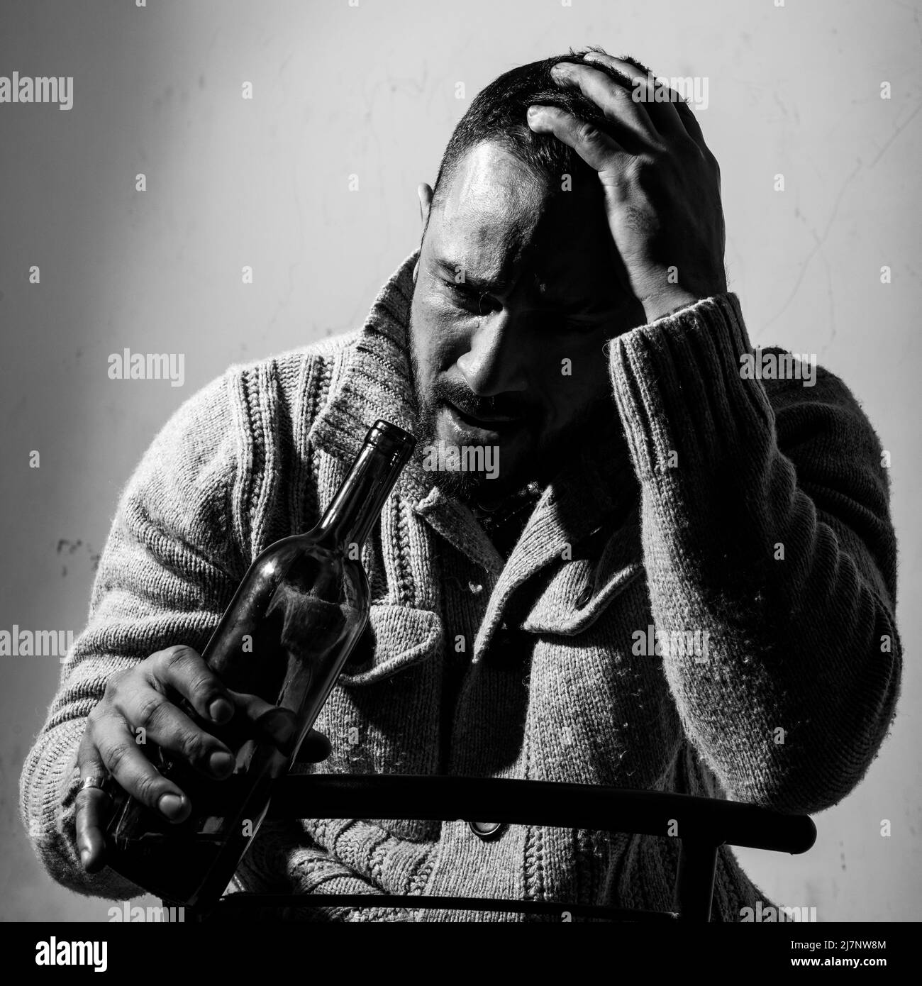 Alcoholism, alcohol addiction and people concept. Frustrated man with ...