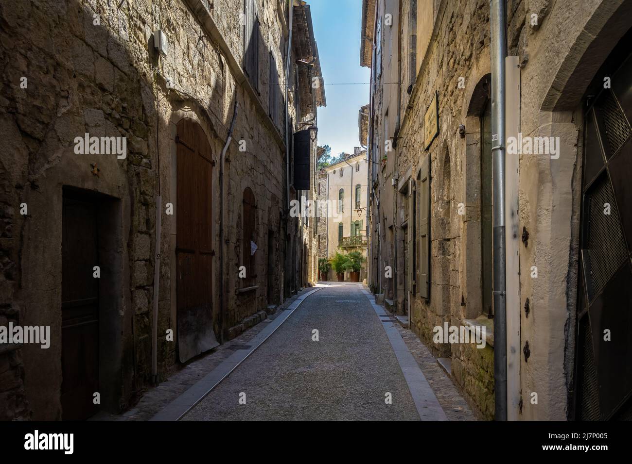 SAUVE, FRANCE - APRIL 5th, 2022: Cobbled street in the old town of ...