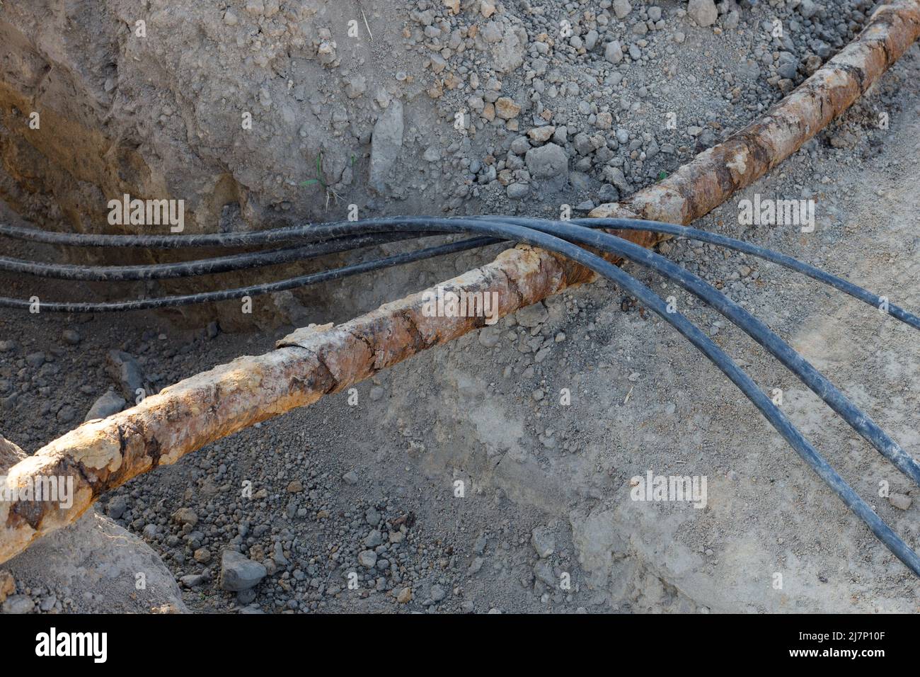 Old earth cable, and new in-ground cable. Earthwork, repair work ...
