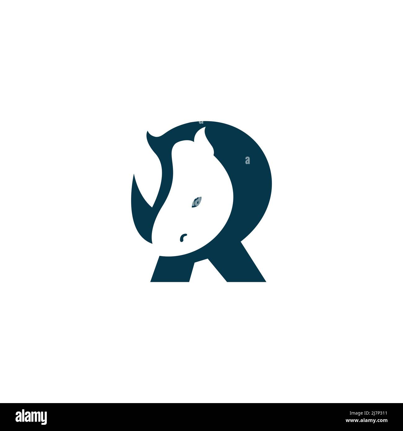 letter R rhino logo vector monoline Stock Photo - Alamy