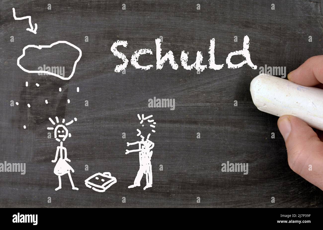 Blackboard with drawing stress and guilt accusations Stock Photo - Alamy